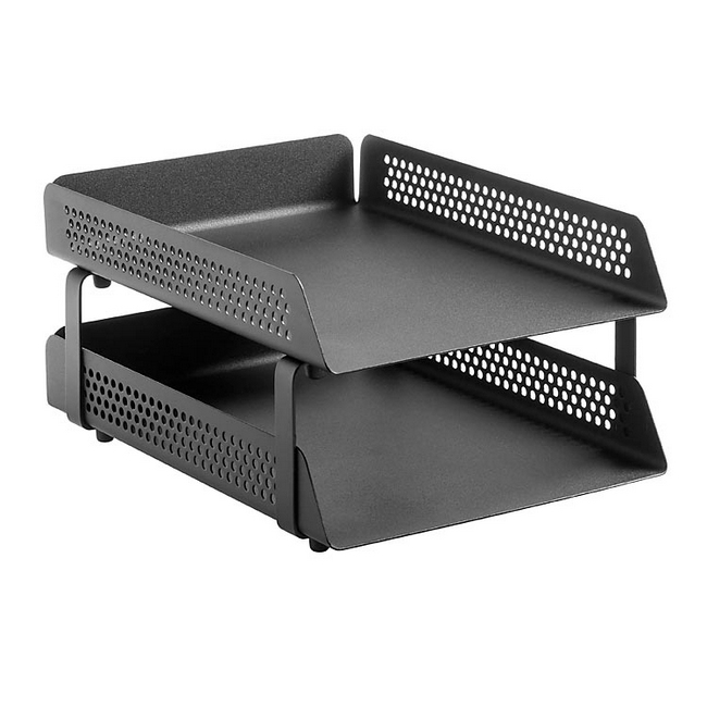 Double Letter Tray – Round Perforated Steel Range – Metal – 35 x 25 x 6 ...